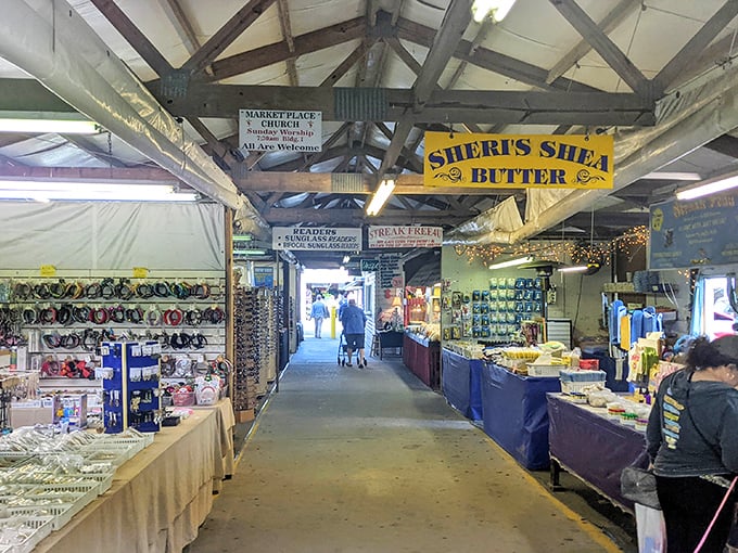 Welcome to the main drag of deal-finding delight. Under rustic beams and twinkling lights, vendors create a marketplace that's part bazaar, part time machine.