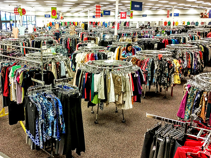 A sea of clothing possibilities where fashion finds don't require a second mortgage. Rack-diving has never been more rewarding!