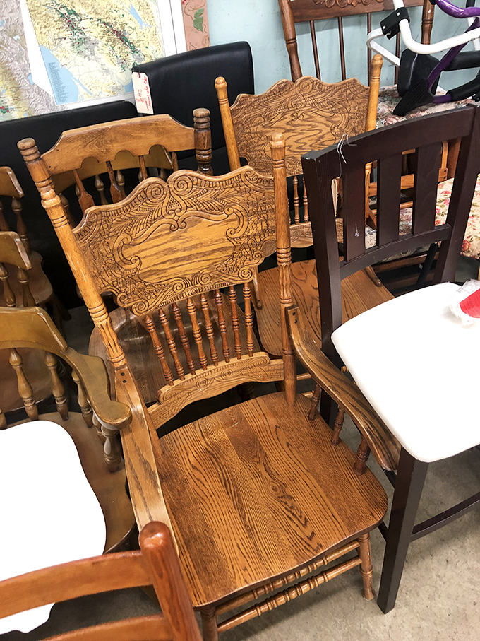These wooden chairs have stories to tell. Imagine the Sunday dinners, homework sessions, and family arguments they've witnessed over decades.