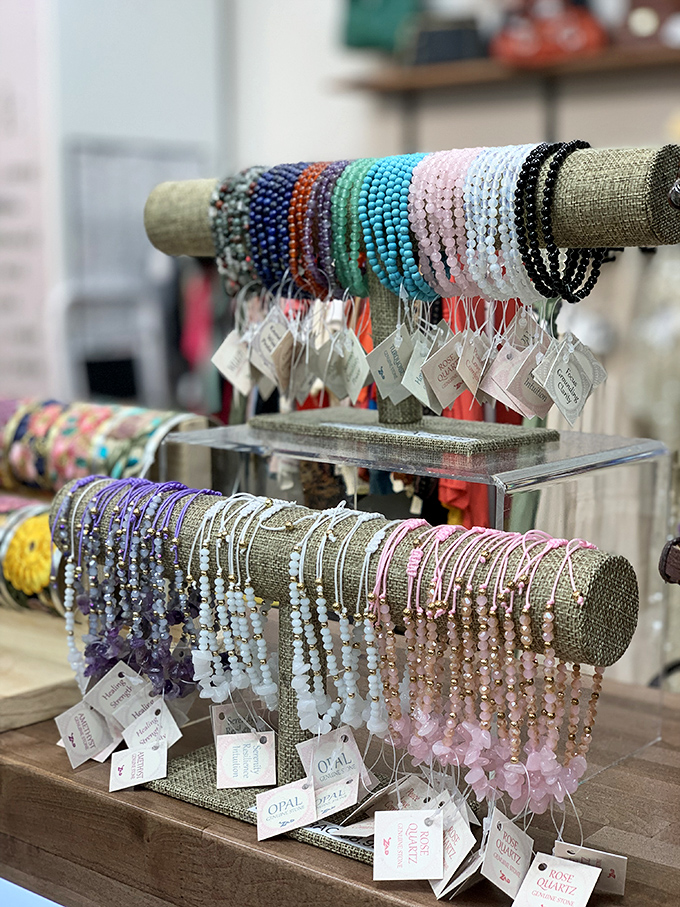 Gemstone bracelets and beaded necklaces line up like colorful soldiers, ready to march into your jewelry collection without bankrupting you.
