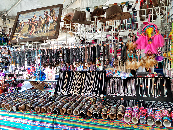 Jewelry dreams in technicolor. This vendor's collection of Native American-inspired accessories transforms browsers into magpies, drawn to shiny treasures.