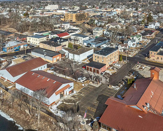 From above, Baraboo reveals its perfect small-town layout&mdash;a patchwork quilt of history, community, and Midwestern practicality nestled against the surrounding hills.