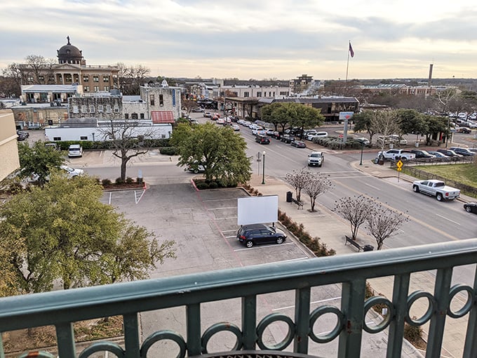 From this bird's-eye view, Georgetown reveals its perfect balance&mdash;historic courthouse standing proud while life unfolds in the streets below like a Texas-sized snow globe.
