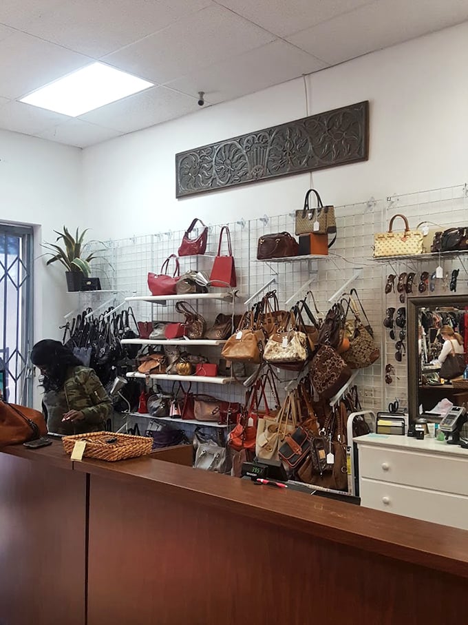 Handbag heaven for the discerning bargain hunter. That red leather number in the corner? Someone in Milan paid ten times what you will.