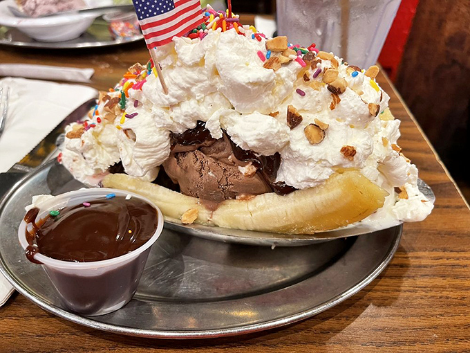 Not so much a banana split as a banana that exploded into a dairy supernova. Worth every minute on the treadmill tomorrow.