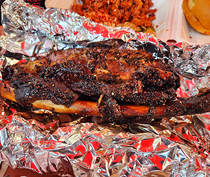 Behold the bark! These ribs showcase that perfect caramelized exterior that makes barbecue enthusiasts weak in the knees.