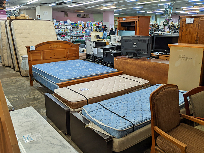 Bedroom department or time machine? These mattresses and headboards await their second act in someone's home sweet home.