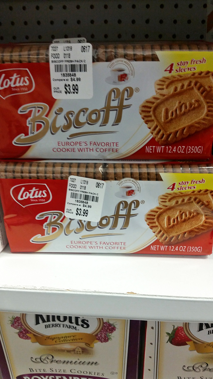 Not a clothing image &ndash; this appears to be packaged cookies in a retail setting, which seems unrelated to Plato's Closet.