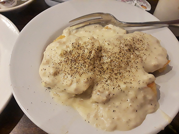 Biscuits and gravy so good they'd make your Southern grandmother weep with joy. That pepper-speckled blanket of creamy comfort isn't messing around.