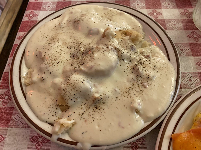 Holy smokes, these biscuits and gravy could make a lumberjack weep &ndash; pure Central Valley comfort on a plate.