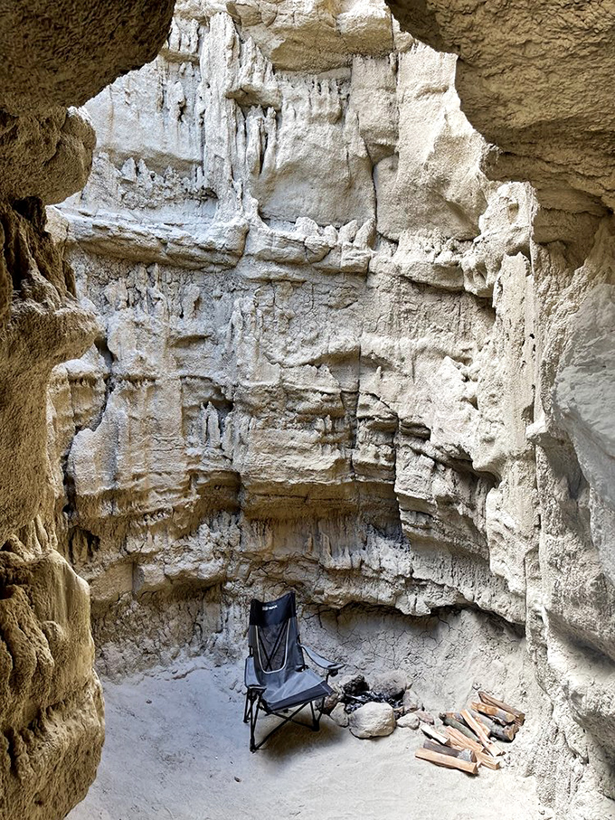 A perfect natural alcove for contemplation. Someone had the right idea setting up camp in this wind-sheltered spot carved by millennia of patient erosion.