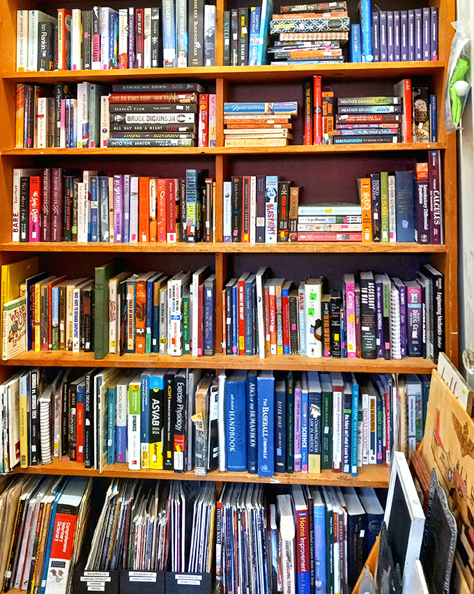 A bibliophile's dream hiding between weathered spines. Each book on these packed shelves carries stories within stories&mdash;both printed and lived.