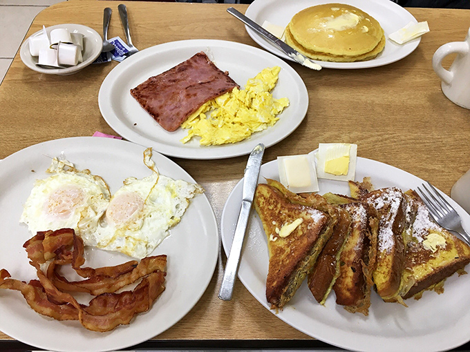 Breakfast perfection doesn't require fancy plating&mdash;just perfectly cooked eggs, bacon with that ideal crisp-to-chew ratio, and pancakes that taste like childhood.