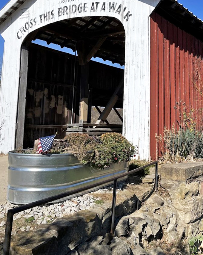The bridge's entrance stands as Indiana's version of a time portal. Step through, and suddenly your phone seems less important than the craftsmanship around you. 