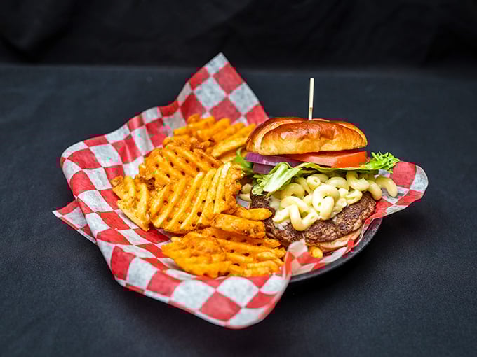 Mac and cheese ON a burger? This isn't just thinking outside the box&mdash;it's demolishing the box and building a flavor palace.