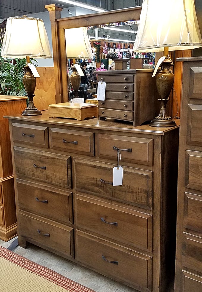 Solid wood furniture with timeless craftsmanship stands ready for its second act. These drawers have likely held everything from love letters to holiday napkins.