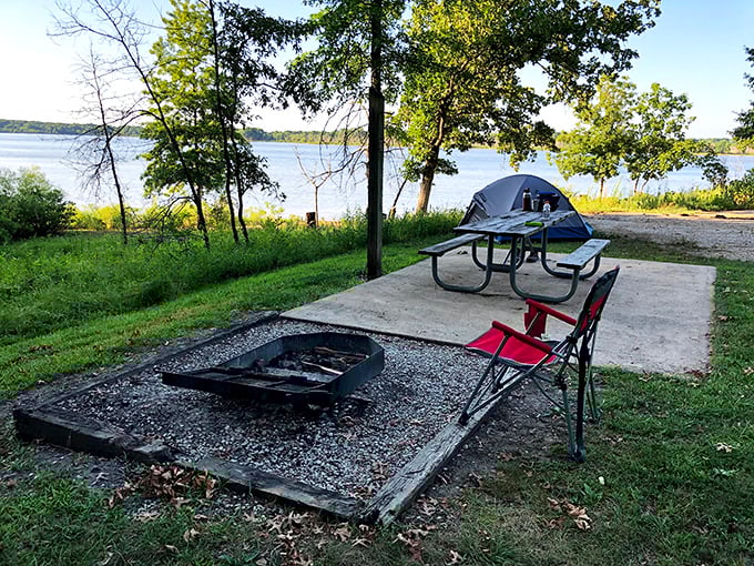 Camping nirvana: where fire pits, picnic tables, and lakeside views combine to create the five-star hotel of outdoor accommodations.