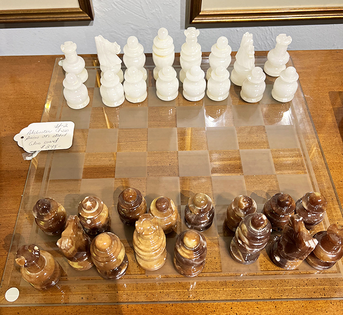 Chess, but make it fancy! This alabaster and amber set transforms an ordinary game night into a scene worthy of "The Queen's Gambit."