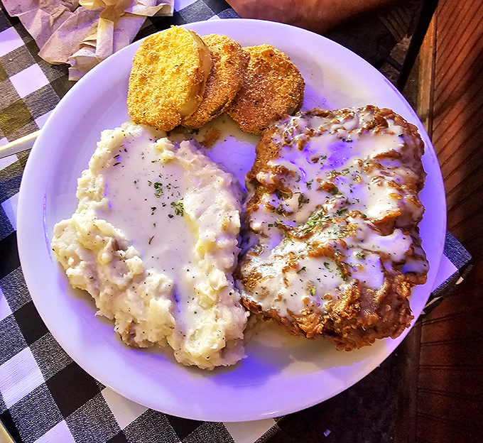 Chicken fried steak that could make a vegetarian weep with temptation. That cream gravy isn't just a topping&mdash;it's liquid comfort. 