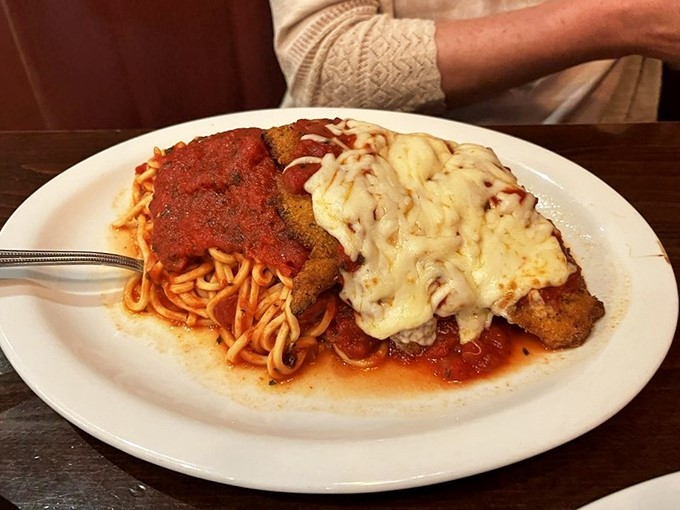 This chicken parmesan isn't just dinner&mdash;it's a commitment. The cheese pull alone deserves its own Instagram account and possibly legal representation.