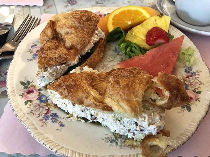 The legendary chicken salad croissant arrives looking like it stepped out of a Southern Living magazine, only tastier.