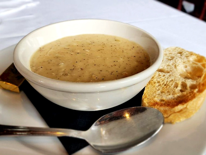 Simplicity in a bowl &ndash; this clam chowder doesn't hide behind fancy garnishes because it doesn't need to. The creamy perfection speaks volumes.