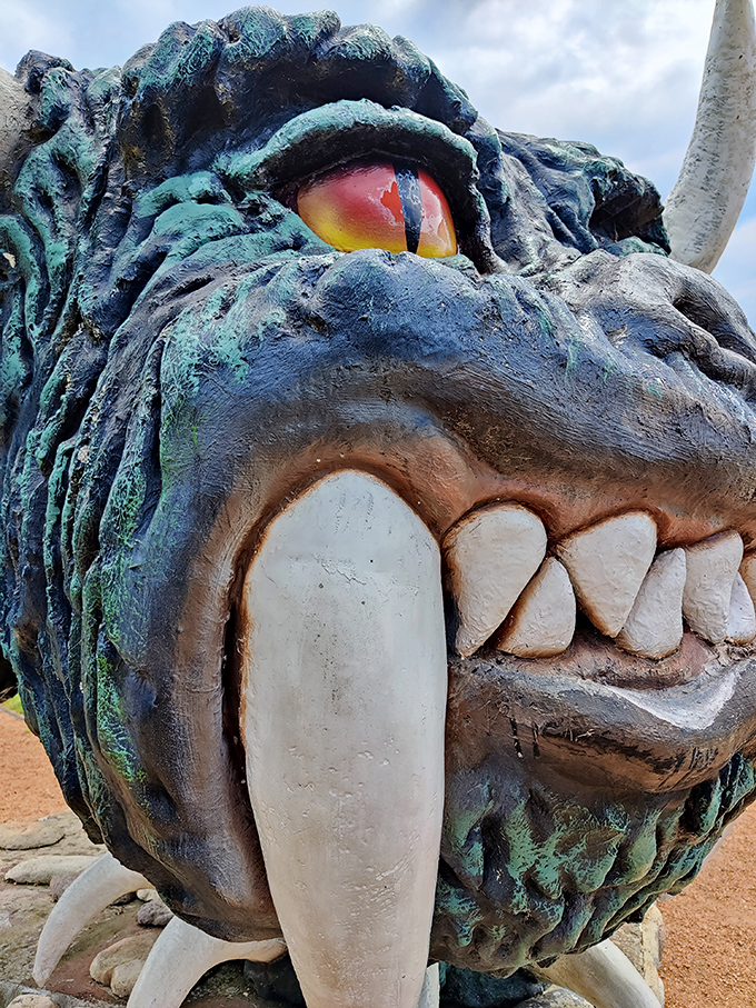 Those fangs could probably open a stubborn pickle jar, but this beast prefers posing for photos.