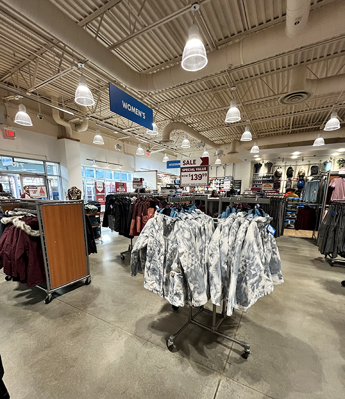 Columbia's outlet store displays winter-ready jackets that make you mentally plan adventures you may or may not actually undertake.