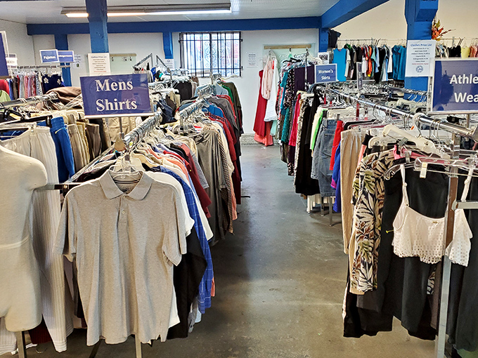 Color-coded clothing heaven! The organization here would make Marie Kondo weep tears of joy.