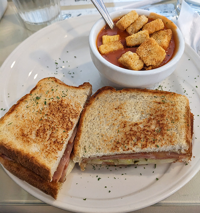 This Cuban sandwich with tomato soup combo isn't just lunch&mdash;it's therapy on a plate, complete with perfectly golden bread. tomato soup