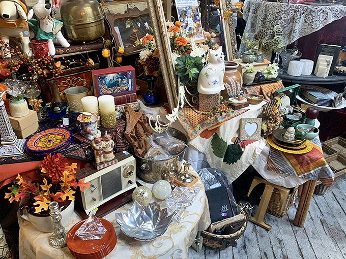 A maximalist's dream come true! Every surface tells a story, from crystal bowls to ceramic figurines&mdash;like your grandmother's china cabinet after it swallowed an antique store.