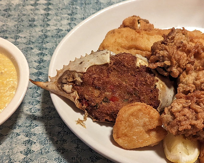 Deviled crab that would make angels jealous, served alongside golden-fried companions that make you question why you'd eat anything else.