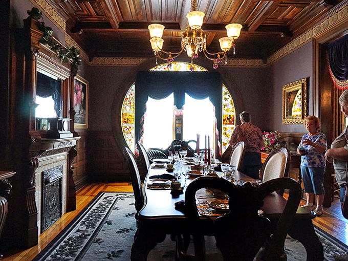 The dining room's oval window is the Instagram frame of yesteryear. Imagine the dinner conversations around that table before television existed!