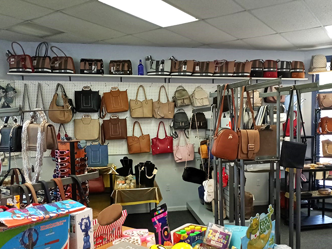 Handbag heaven awaits the discerning bargain hunter. Like a leather and vinyl library, each purse tells a different story waiting to be carried home.
