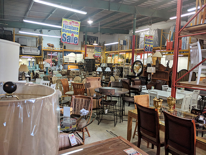 The warehouse stretches before you like an IKEA without the meatballs or relationship tests&mdash;just row after glorious row of furniture seeking new homes.