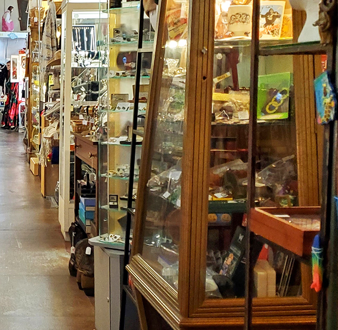 Glass cabinets filled with yesterday's treasures create a museum where touching is encouraged and every item whispers, "Remember when?"