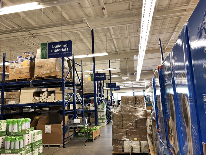 Those towering blue shelves hold enough building materials to construct your wildest home improvement dreams.