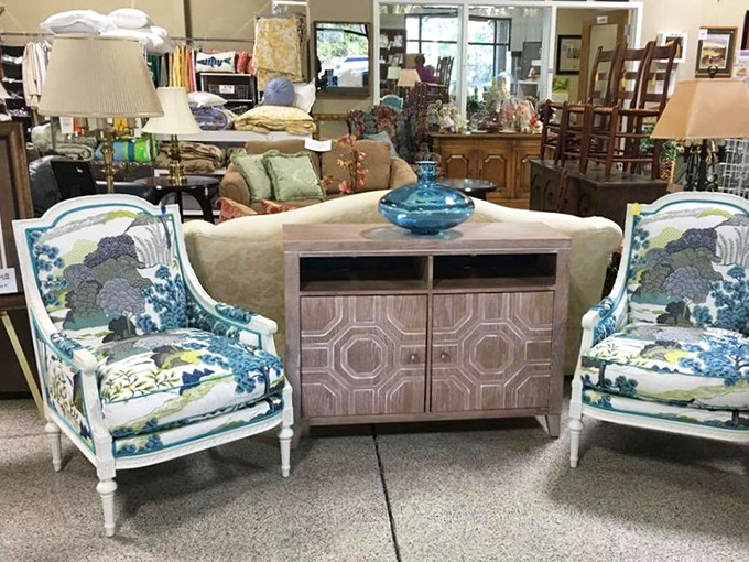 These matching blue-and-white chairs aren't just furniture&mdash;they're conversation pieces waiting to tell new stories in your living room.