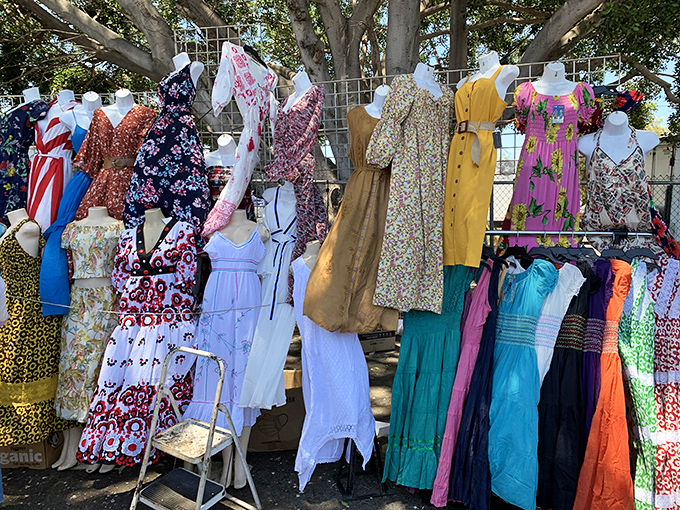 A rainbow of dresses sways gently in the breeze. Each one tells a different story, from quincea&ntilde;eras to summer picnics, all waiting for their next chapter.