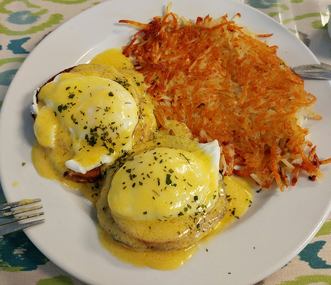 Those hash browns achieve the kind of golden crispiness that makes you question every potato you've ever eaten.