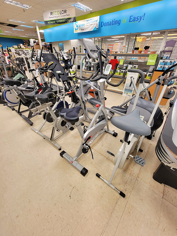 The exercise equipment section: where someone else's abandoned New Year's resolution becomes your bargain. These machines have stories to tell—and miles left to give.
