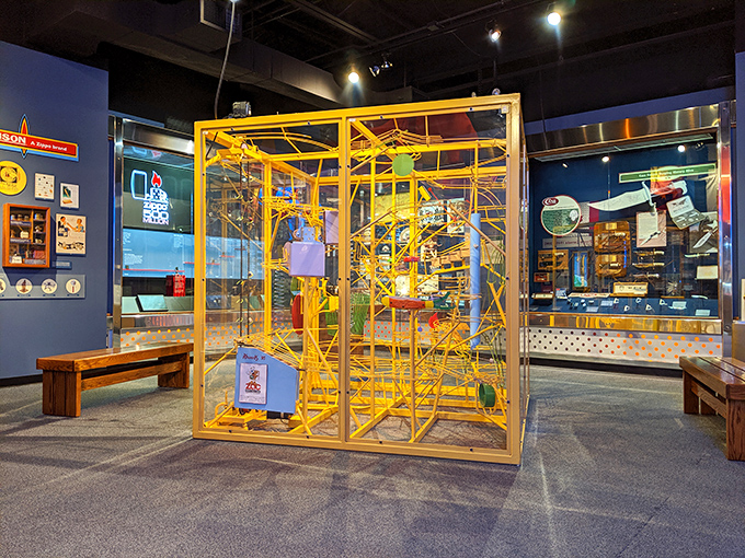 This mesmerizing Rube Goldberg-style contraption demonstrates the journey of a Zippo from raw materials to that satisfying click in your hand.