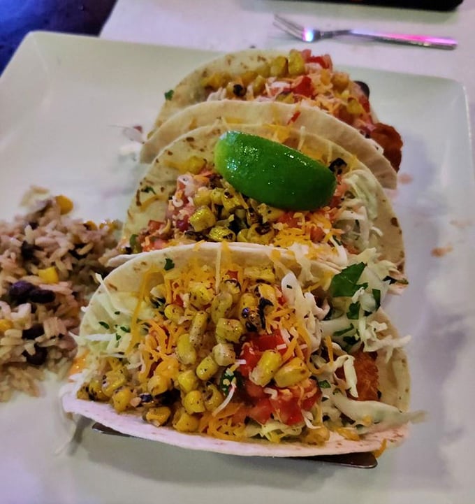 These fish tacos aren't just a meal, they're a beach vacation on a plate. The roasted corn adds that sweet pop that makes you want to high-five the chef.