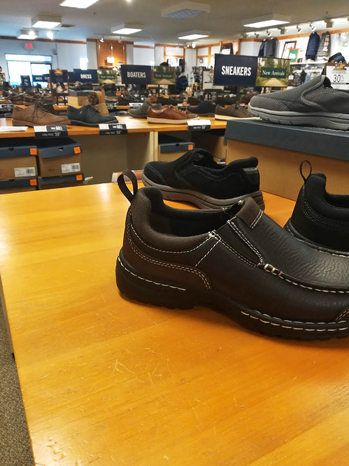 Footwear heaven for the practically minded. From dress shoes to casual slip-ons, this display proves comfortable doesn't have to mean unfashionable.