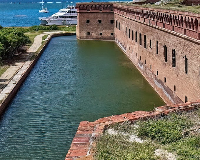 The parade ground inside Fort Jefferson offers a surprising oasis of green amid the brick fortress&mdash;nature's subtle reminder that it always reclaims what humans build.