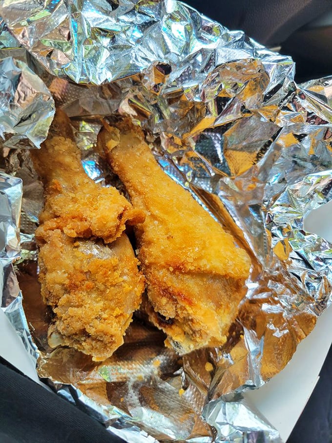 Golden-brown perfection wrapped in foil &ndash; this chicken's crackling exterior gives way to juicy, tender meat within.