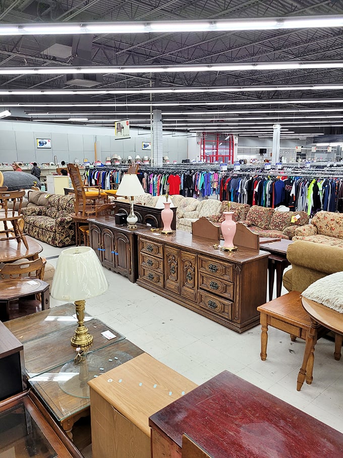 Furniture stretches endlessly across warehouse floors where your decorating dreams meet reality's prices.
