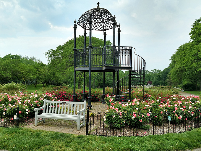 Iron and roses: a perfect marriage. This observation deck offers a 360-degree view of nature's most romantic handiwork.