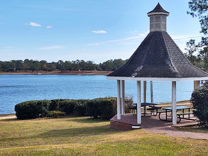 This charming gazebo proves that the best conversation spots don't need Wi-Fi, just a beautiful view.