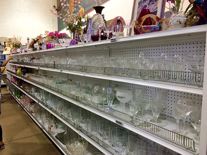 Crystal clear opportunities! Glassware that once graced fancy dinner parties now awaits your next impromptu wine night.